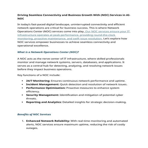 Driving Seamless Connectivity and Business Growth With (NOC) Services ...