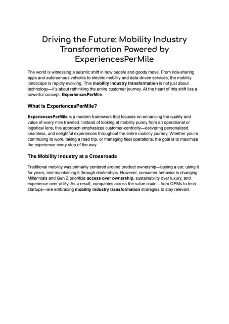 Experiences Per Mile presentations