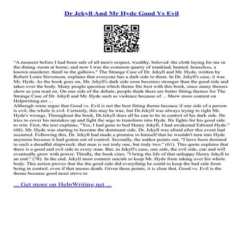 Dr Jekyll And Mr Hyde Good Vs Evil | PDF