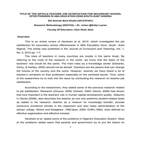 article review.... | PDF | Professional School | Postgraduate Education