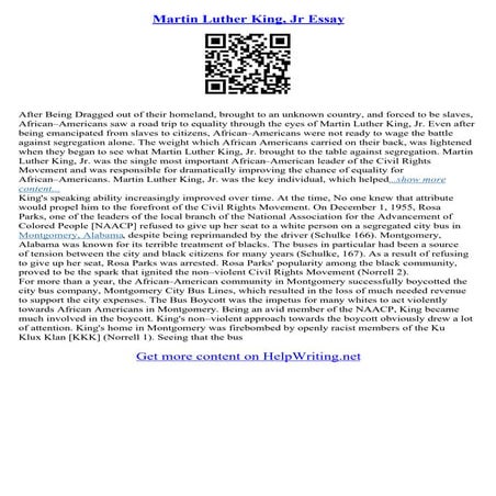 Dr Martin Luther King Jr Essay | PDF