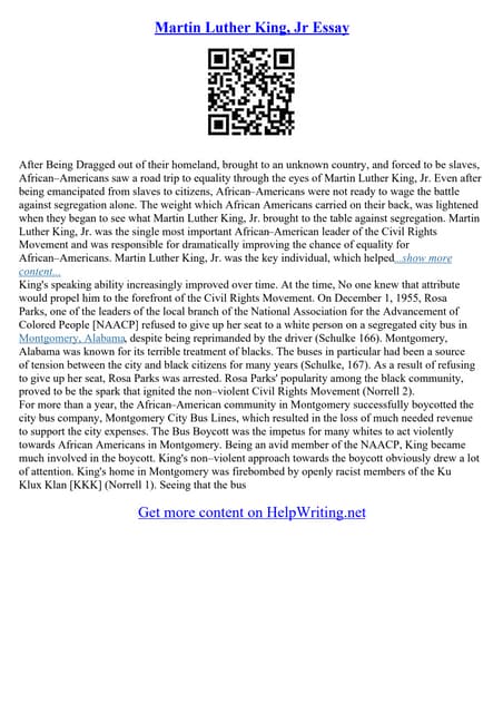 Martin Luther King Jr Biography Essay | PDF | Debated Sensitive Social ...