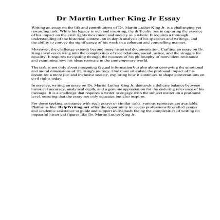 Dr Martin Luther King Jr Essay. Martin Luther King Essay Essay on Martin Luther King for ...