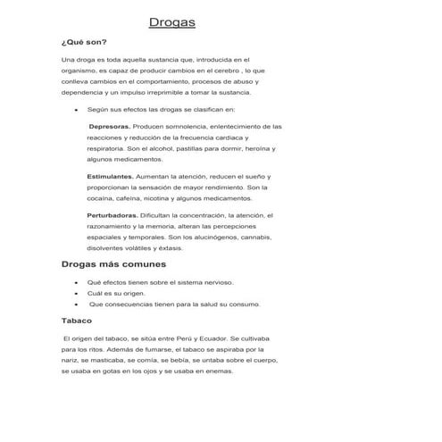 Drogas más comunes y sus efectos | PPT