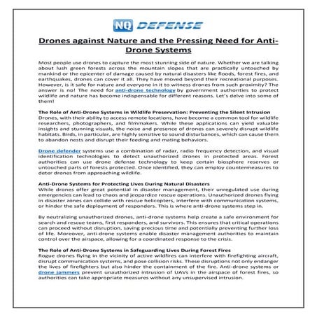 Drones against Nature and the Pressing Need for Anti-Drone Systems | PDF