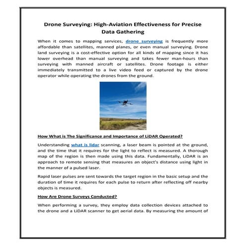 Drone Surveying High-Aviation Effectiveness for Precise Data Gathering | PDF