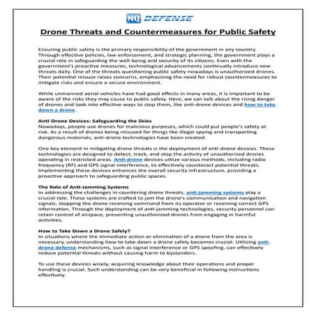 Drone Threats and Countermeasures for Public Safety | PDF