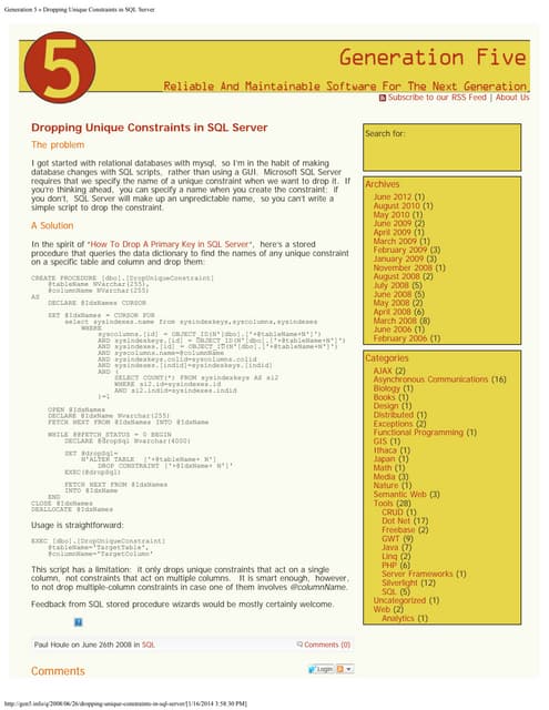 Dropping unique constraints in sql server | PDF Dropping unique constraints in sql server | PDF
