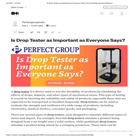 Drop tester | Perfectgroupindia | PDF