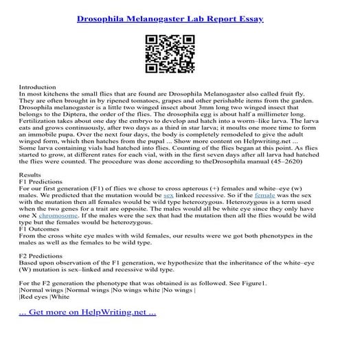 LAB REPORT DROSOPHILA MELANOGASTER | DOC