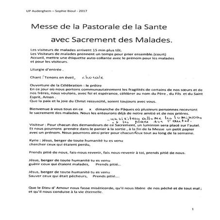 Déroulement messe avec sacrement des malades sophie bioul (auderghem) | PDF
