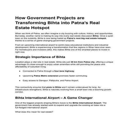 How Government Projects are Transforming Bihta into Patna’s Real Estate ...