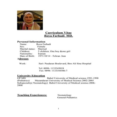 Dr Roya Farhadi cv may 2018 | PDF