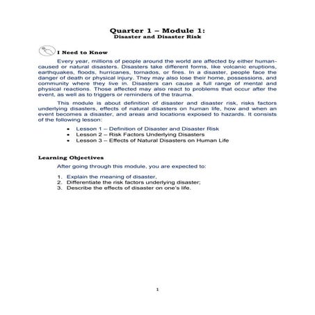 Disaster Readiness and Risk Reduction Module 1 | PDF