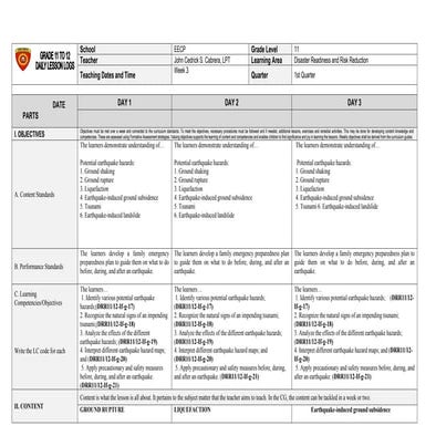 DRRR DLL WEEK 3 DAILY LESSON LOG DAILY LESSON LOG | DOC