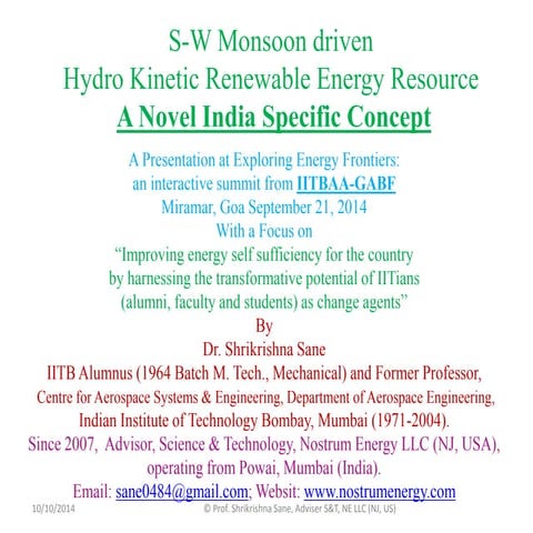 Presentation by Dr. Shrikrishna Sane- Hydro Kinetic Renewable Energy ...