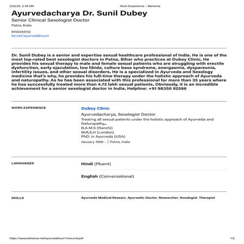 Dr. Sunil Dubey Sexologist Doctor Patna Bihar treating infertility | PDF