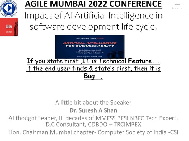 Agile Mumbai 2022 Dr Suresh A Shan Keynote Impact Of Artificial