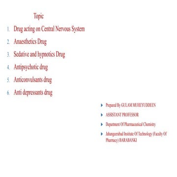 Drug acting on Central Nervous System Anaesthetics Drug Sedative and ...