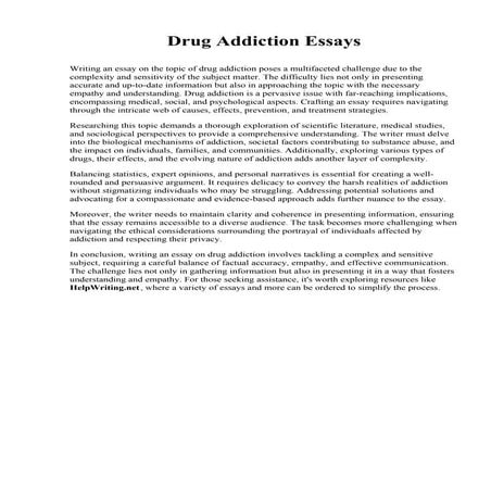 Drug Addiction Essays. Yakima Valley College | PDF