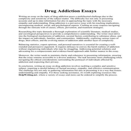 Drug Addiction Essays. Drug Addiction Essay in English | PDF
