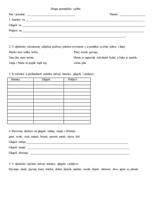 Rečenično ustrojstvo vježba | DOCX