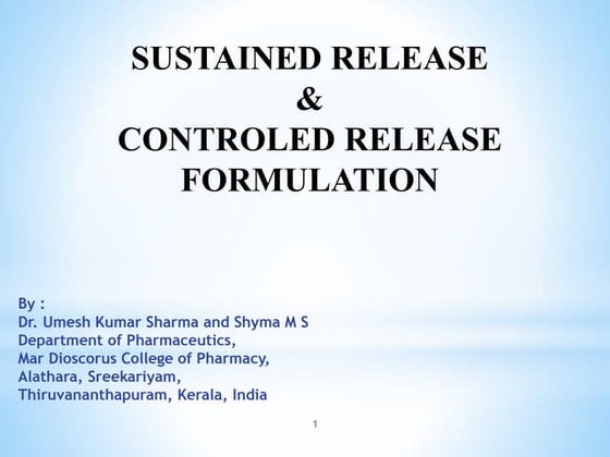 Sustained and Controlled Release (SR/CR) | PDF | Pharmaceutical Drugs ...