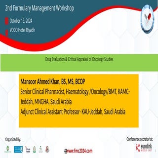 Drug Evaluation & Critical Appraisal of Oncology Studies 2nd FMC ...