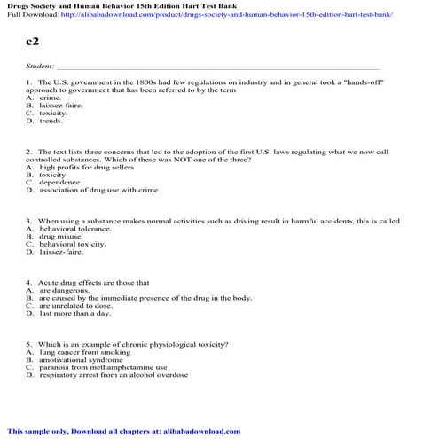 Drugs Society and Human Behavior 15th Edition Hart Test Bank | PDF