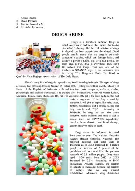 ANALYTICAL EXPOSITION - The dangerous of using drugs print | DOCX