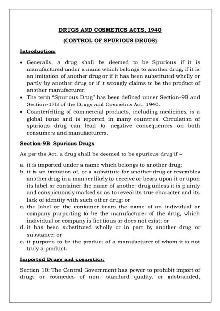 Misbranded and spurious cosmetics | PPTX