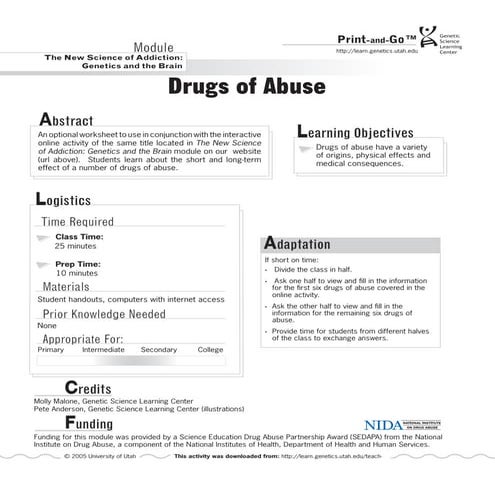 Drug Abuse Worksheets Addiction Worksheets | Therapist Aid
