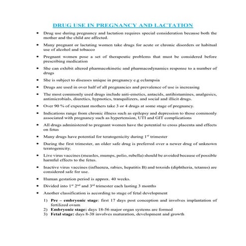 Drugs used in pregnancy and lactation | PDF
