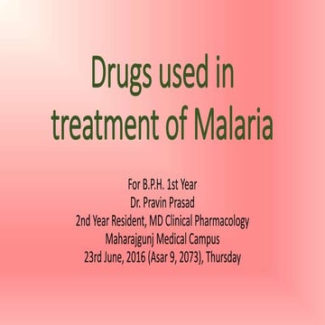 Drugs used in treatment of malaria | PPTX