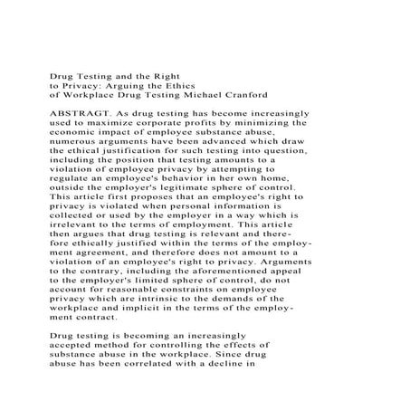 Drug Testing and the Rightto Privacy Arguing the Ethicsof.docx