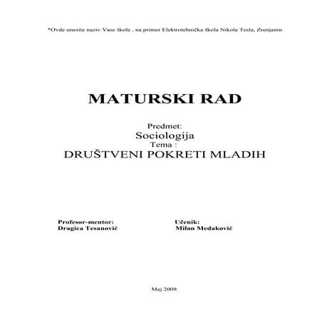 Drustveni pokreti mladih maturski rad | DOC