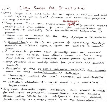 Dry powder for reconstitution. (Pharmaceutics) D. Pharmacy Ist year | PDF