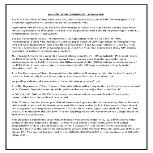 Ds 160 form mandatory worldwide | DOC