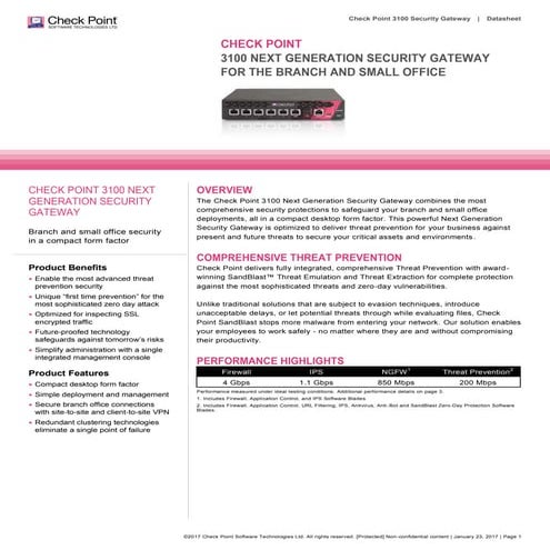 CHECK POINT 3100 NEXT GENERATION SECURITY GATEWAY FOR THE BRANCH AND ...