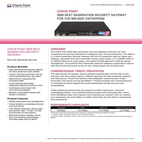 CHECK POINT 5900 NEXT GENERATION SECURITY GATEWAY FOR THE MID-SIZE ...