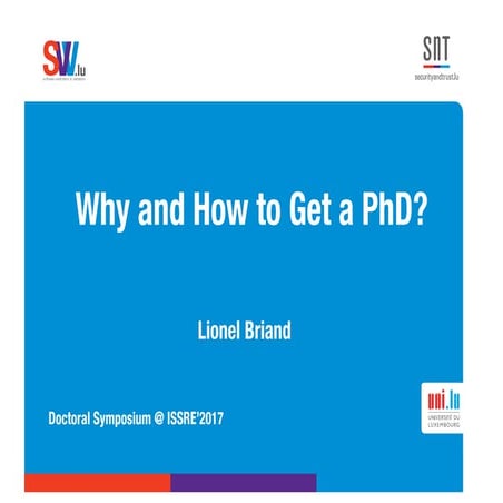 Why and How to get a PhD (in Software Engineering) | PDF