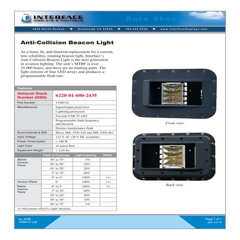 Anti-Collision Beacon Light Data Sheet (Interface Displays) | PDF
