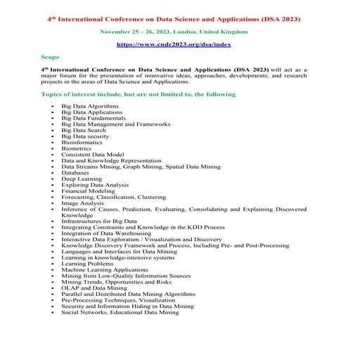 6th International Conference on Data Science and Applications (DSA 2025 ...