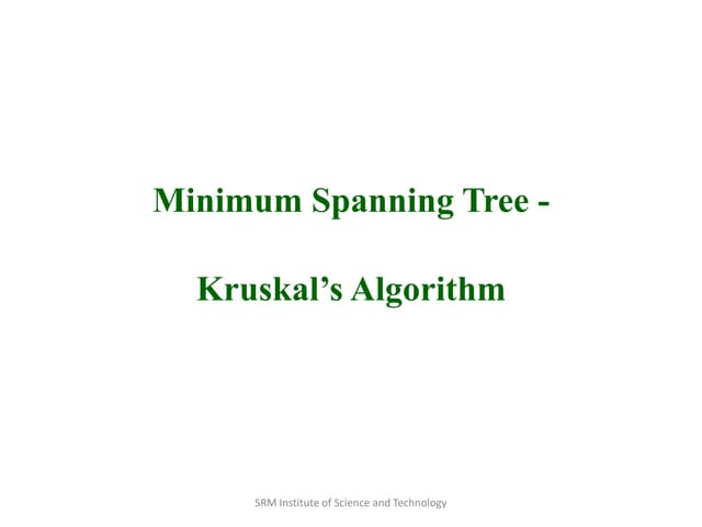 Data Structure And Algorithm Lms Mst Kruskals Algorithm Ppt