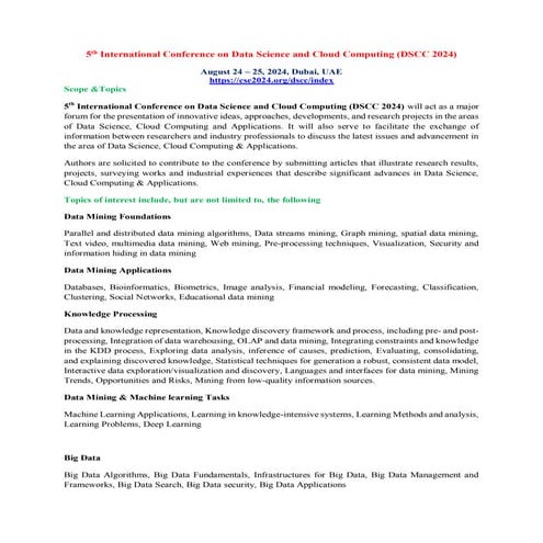 5th International Conference on Data Science and Cloud Computing (DSCC 2024) | PDF