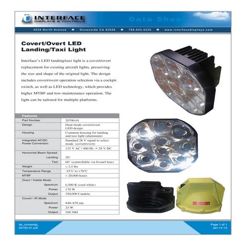 Exterior Helicopter Light Data Sheet (Interface Displays) | PDF