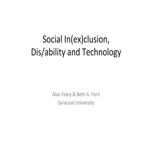 Social In(ex)clusion, Dis/ability and Technology | PDF | Internet ...