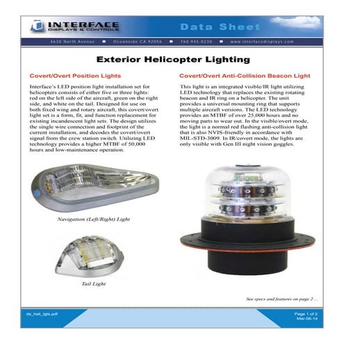 Exterior Helicopter Light Data Sheet (Interface Displays) | PDF