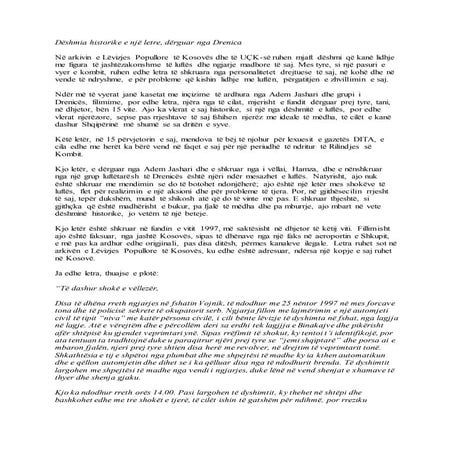 Dëshmia historike e një letre nga adem jashari | DOCX