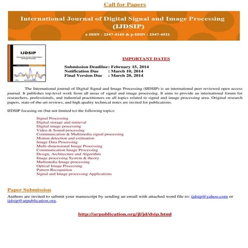 International Journal of Digital Signal and Image Processing (IJDSIP) | PDF